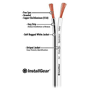 InstallGear 14 Gauge AWG Speaker Wire Cable (100ft - White) | White Speaker Cable | Speaker Wire 14 Gauge | 14 Gauge Wire for Outdoor, Automotive, and Marine