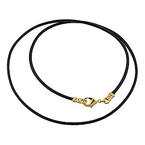 DragonWeave Gold Plated 1.8mm Fine Black Leather Cord Necklace - 18 inches