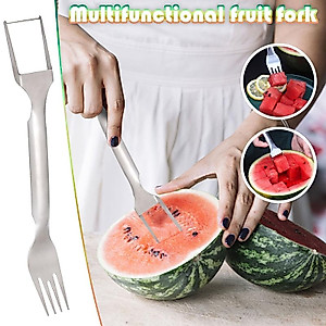 2024 Watermelon Cutter, 2-in-1 Stainless Steel Fruit Knife Watermelon Fork Slicer Cutter Slicer Tool Dual Head Fruit Forks Slicer Knife Summer Portable Fruit Cutting Knife Fork for Home (1, C)