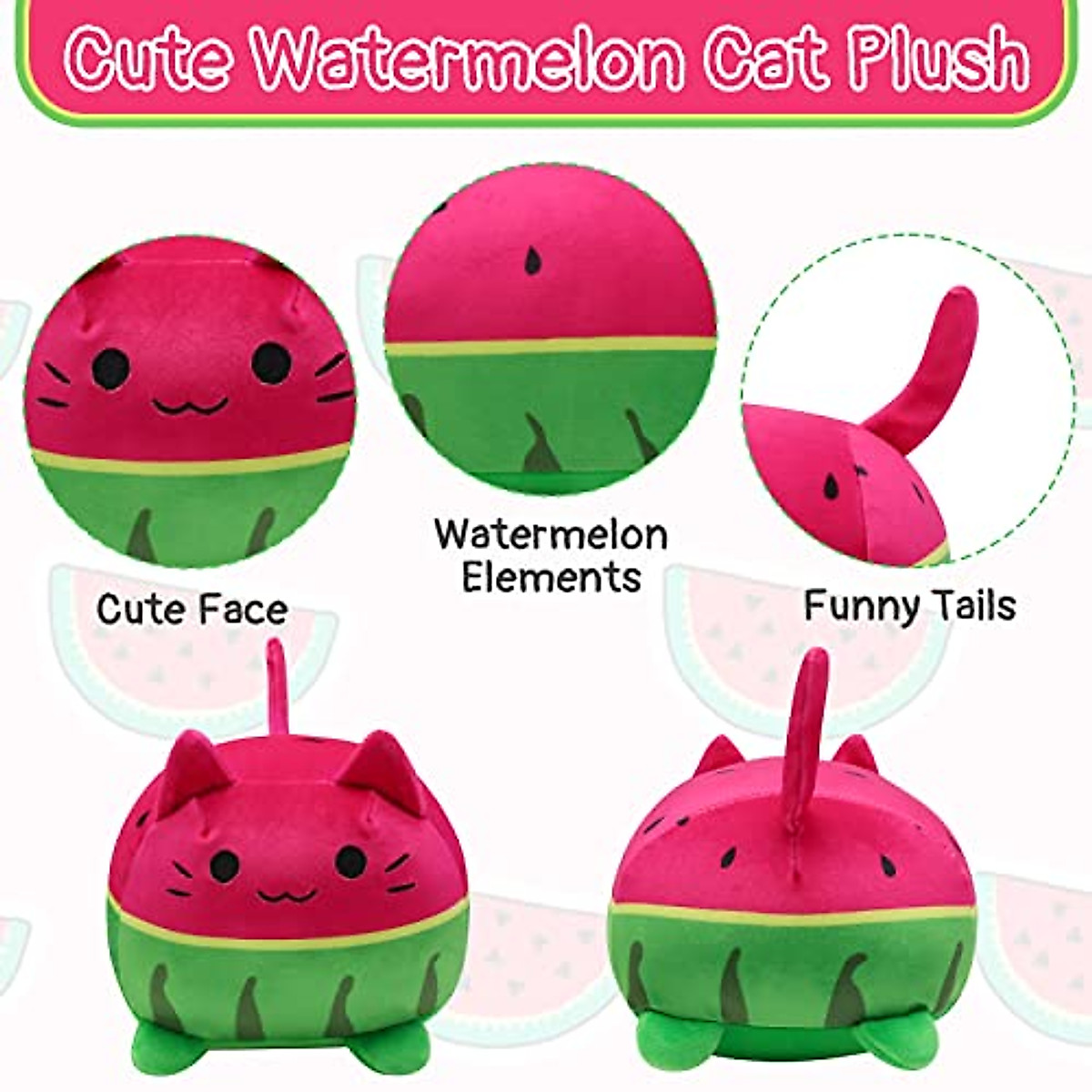 Bekrgwiy Watermelon Cat Stuffed Animal Toys for Kids - Plush Pillows Watermelon Cat Plushies - Fun Fruit Pillow and Toy Cat for Kids - Hugging Plush Pillow Toy Gifts for Kids Girlfriend