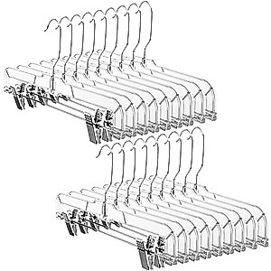 HOUSE DAY 25 Pack Clear Pants Hangers with Clips, Non-Slip Skirt Hangers with Adjustable Clips, Heavy Duty Slim Plastic Hangers 14" 360-Rotating Swivel Hook, Clip Hangers for Pants, Trousers, Skirts
