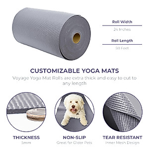 Sunshine Yoga Voyage Yoga Mat Roll, 24in x 50ft Exercise Mat, 5mm Thick Non-Slip Gym Mat for Home Workout and Fitness, Anti-Tear, Cut up to 8 Regular Yoga Mats, Gray