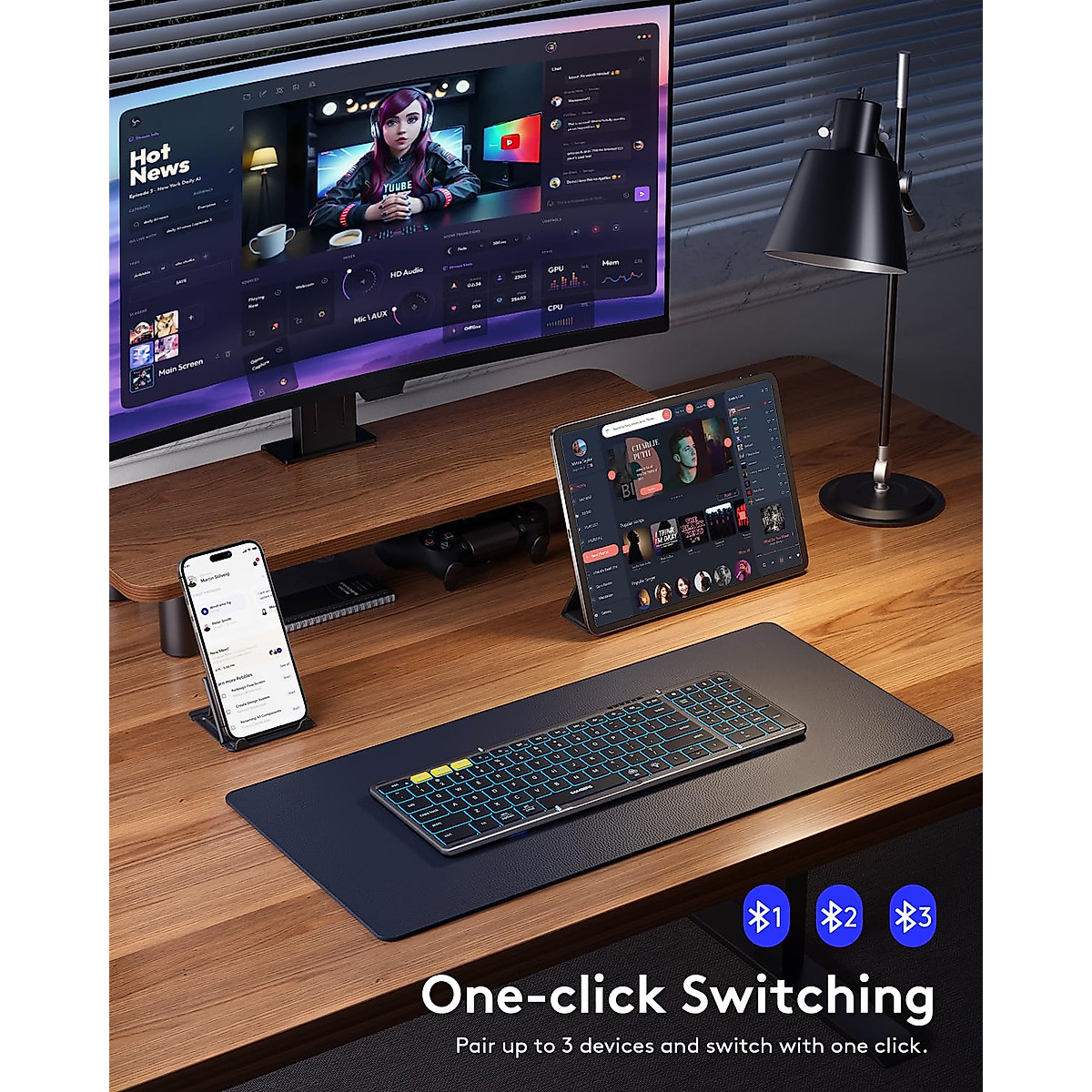 Samsers Foldable Bluetooth Keyboard with Numeric Keypad, Full-Size Wireless Folding Keyboard with Backlight, Portable Travel Keyboard for iOS Android Windows Mac OS, Support 3 Device(BT5.1 x 3), Gray