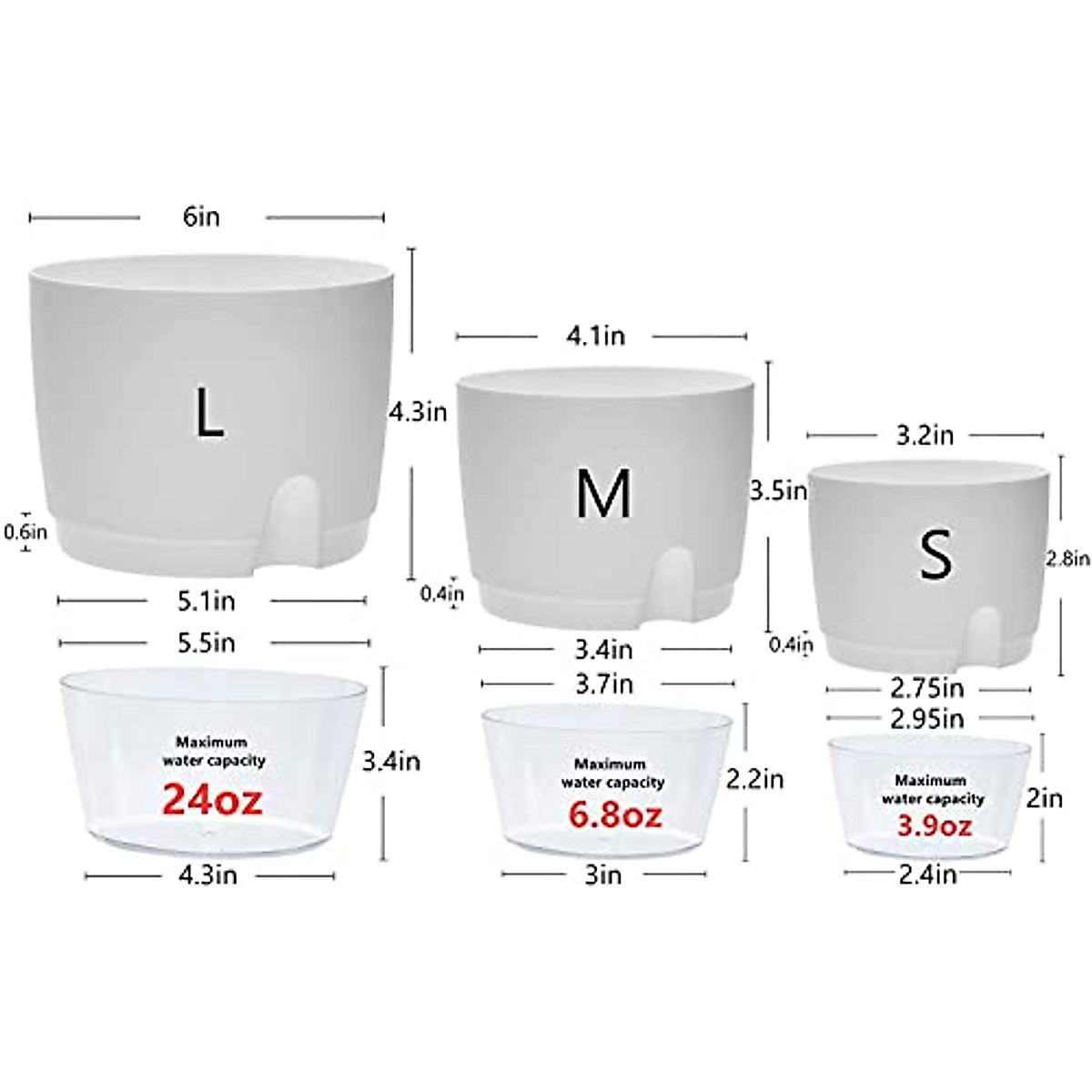 JFMAMJ Self Watering Planters, 5 Pack 6/4.1/3.2 Inch Self Watering Pots for Indoor Plants Wicking Pots, Modern Decorative Planter Pot for House Plants, Aloe, Herbs, African Violets, Succulents