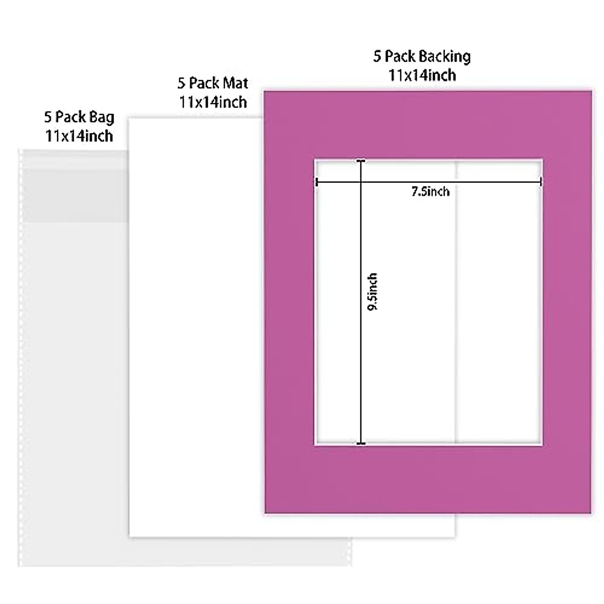 eletecpro 5 Pack Acid-Free Picture Mats Set, 11x14 Inch Core Bevel Cut Mats, Backing Boards, Clear Bags for Framing 8x10 Inch Photos, Artwork, Prints, Display and Preserve Cherished Pictures