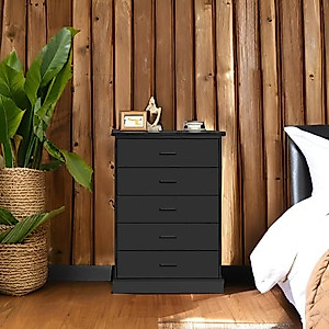 EPHEX Tall Dresser with 5 Drawers for Bedroom, Storage Tower Clothes Organizer, Black Chest of Drawers with Sturdy Pedestal, 27.6'' W x 15.8'' D x 40.2'' H