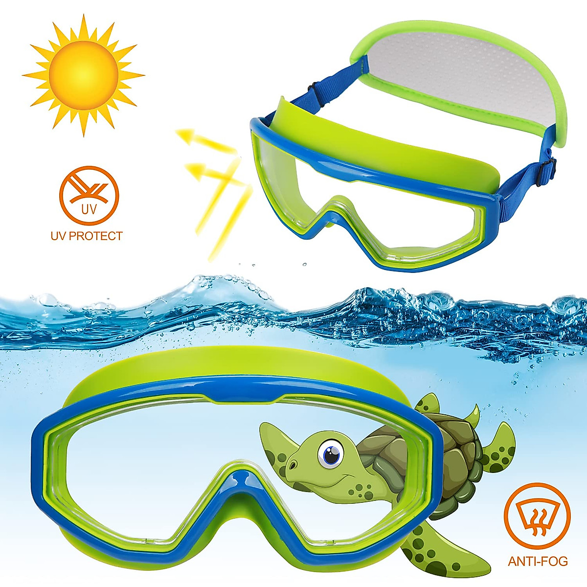 HYDROCOMFY 2PK Kids Goggles Age 4/5/6/7, Toddler Swimming Goggles, Mermaid/Dino Kids Goggles for Swimming 4-7