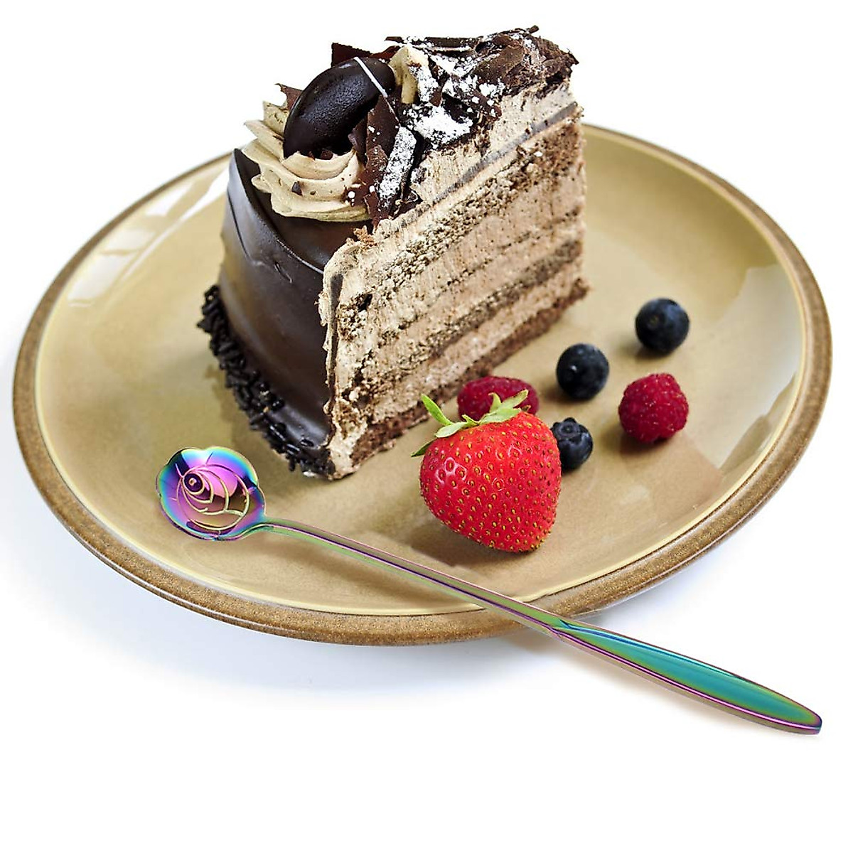 SelfTek 8Pcs Rainbow Flower Spoon Set, 2 Different Size Colorful Stainless Steel Reusable Teaspoons Coffee Sugar Stirring Spoon Dessert Cake Spoons Tea Scoops Table Spoon Mixing Spoon Ice Tea Spoon