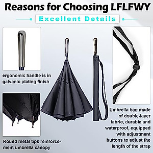 LFLFWY Inverted Reverse Upside Down Umbrella Windproof Strong - 49 inch Vented Double Canopy Large Stick Umbrellas for Rain Waterproof Golf Car Travel Umbrella - Men and Women
