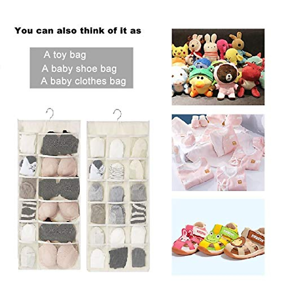 Closet Hanging Organizer with Mesh Pockets & Rotating Metal Hanger,Dual Sided Wall Shelf Wardrobe Storage Bags,Oxford Cloth Space Saver Bag for Bra Underwear Underpants Socks(white,30 Pocket)