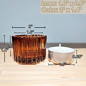 VOHO Amber Tealight Candle Holder Set of 12, 2'' x 1.4'' Glass Brown Small Votive Candle Holders Home Decoration, Clear Tealight Candles Holder for Table Centerpieces and Wedding Decor
