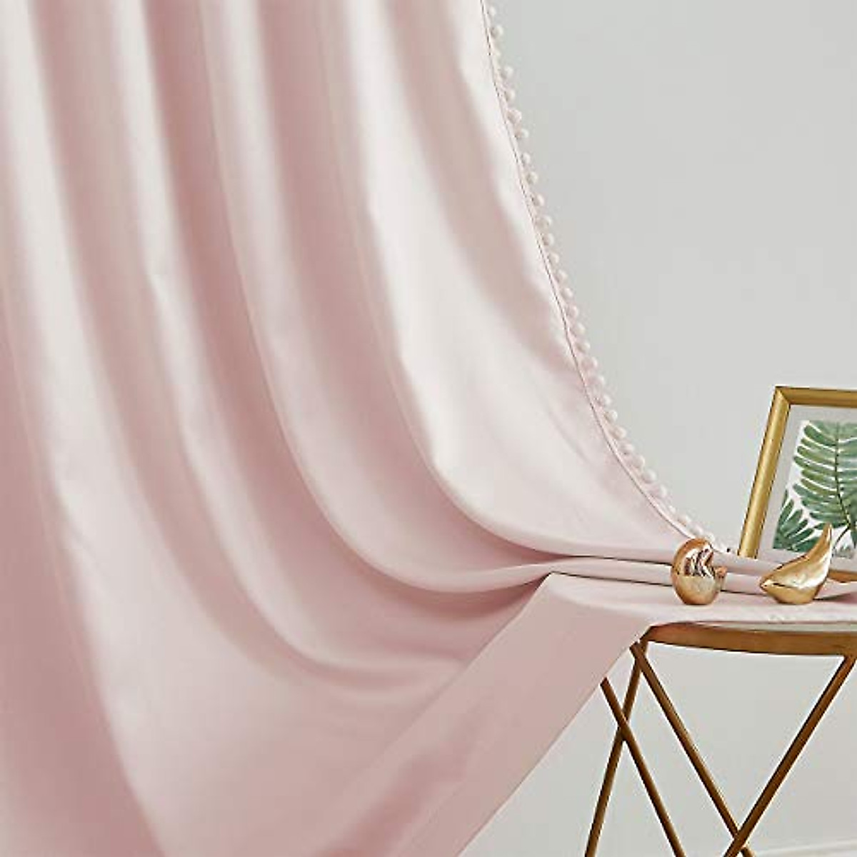 Pom Pom Curtains for Bedroom Pink Girls Room Blackout Window Drapes 63" Energy Efficient Thermal Insulated Living Room Darkening Curtain Panels 2pcs