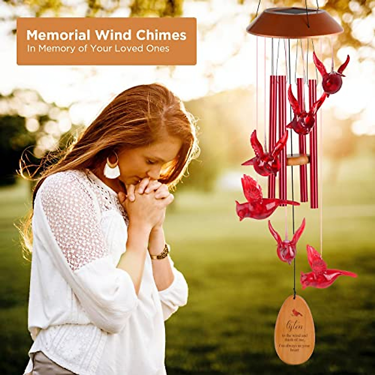 Cardinal Bird Solar Wind Chimes,Gardening Gift for All Father,Stepdad,Grandpa,Husband,Men,mom,Grandma,Women,Aunt,Daughter,Nana,Sister,Mother Birthday Gift, Perfect for Patio, Christmas Decorations