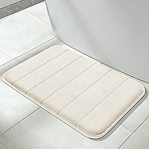 Yimobra Memory Foam Bath Mat Rug, 24 x 17 Inches, Comfortable, Soft, Super Water Absorption, Machine Wash, Non-Slip, Thick, Easier to Dry for Bathroom Floor Rugs, Cream