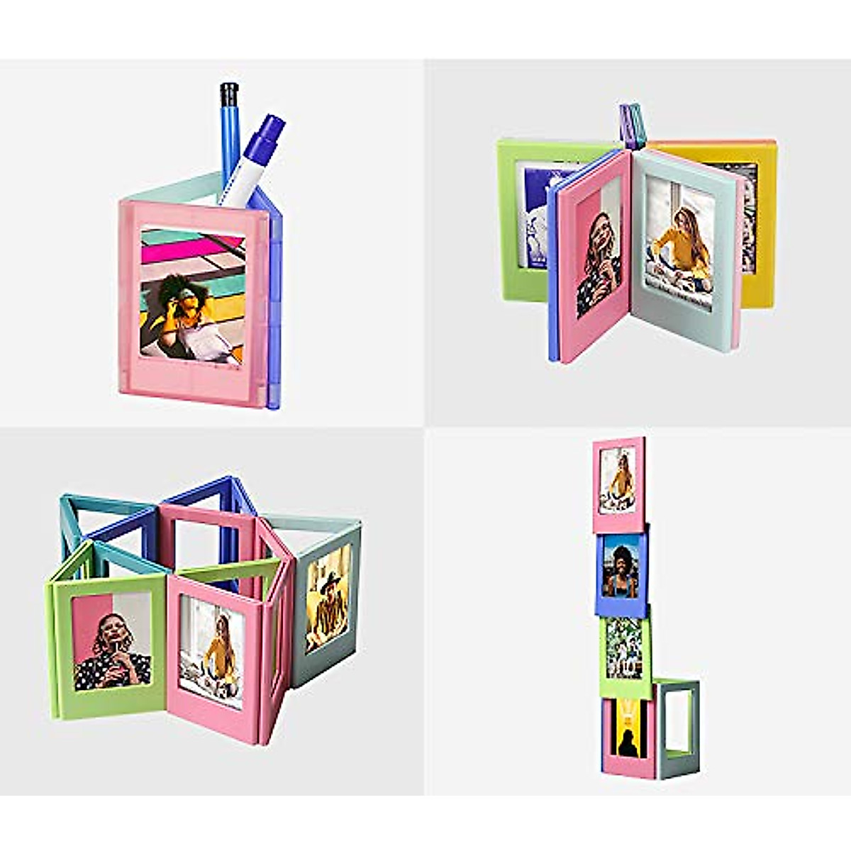 QUEEN3C 10 Pieces Colorful 3 Inch Mini Film Magnetic Photo Picture Frame, Mini Table Photo Frame, Fridge Magnetic Photo Frame. Compatible with Fujifilm Instax Mini, Small Polaroid Photos.