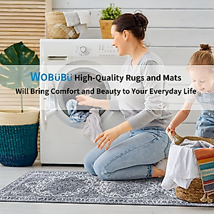 WOBUBU Kitchen Rugs Sets of 3 Washable Kitchen Mats for Floor 3 Piece Kitchen Rug Set Non Slip Kitchen Runner Carpets for Laundry Room Entryway Grey
