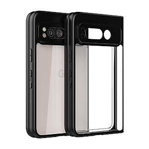 Foluu for Google Pixel Fold 2023 Case, [Not Yellowing] [Military Drop Protection] Shockproof Protective Phone Case Slim Thin Cover for Google Pixel Fold 2023 (Black+Clear)