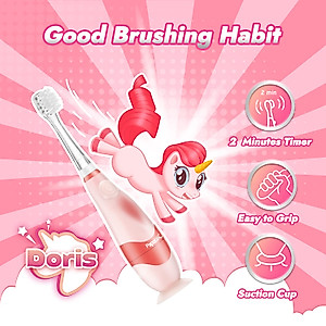 Papablic Toddler Sonic Electric Toothbrush with Covers for Babies and Toddlers Ages 1-3 Years, Debby Bundle with Doris