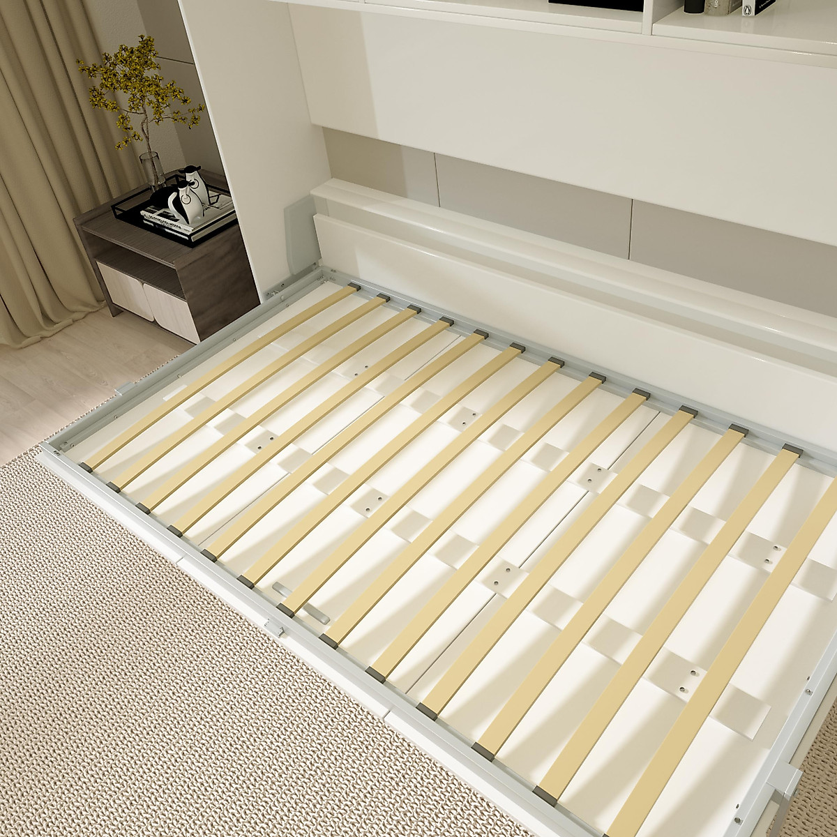 Prohon Twin Murphy Bed with Storage Shelf, Space-Saving Wall Bed w Gas Struts, Foldable Platform Bed Folded into Cabinet, Hidden Bed for Multipurpose Guest Room/Office, No Box Spring Needed