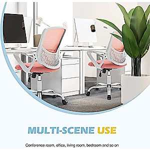 Ergonomic Office Chair - Home Desk Mesh Chair with Fixed Armrest, Executive Computer Chair with Soft Foam Seat Cushion and Lumbar Support, Pink