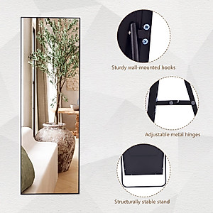 NUTTUTO Full Length Floor Mirror with Black Aluminum Alloy Frame, 64"x21"