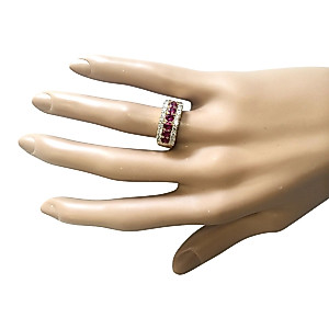 1.6 Carat Natural Red Ruby and Diamond (F-G Color, VS1-VS2 Clarity) 14K Yellow Gold Wedding Band Ring for Women Exclusively Handcrafted in USA