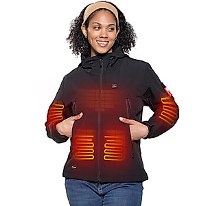 DEWBU Heated Jacket for Women with 12V Battery Pack Winter Outdoor Soft Shell Electric Heating Coat, Women's Black, M