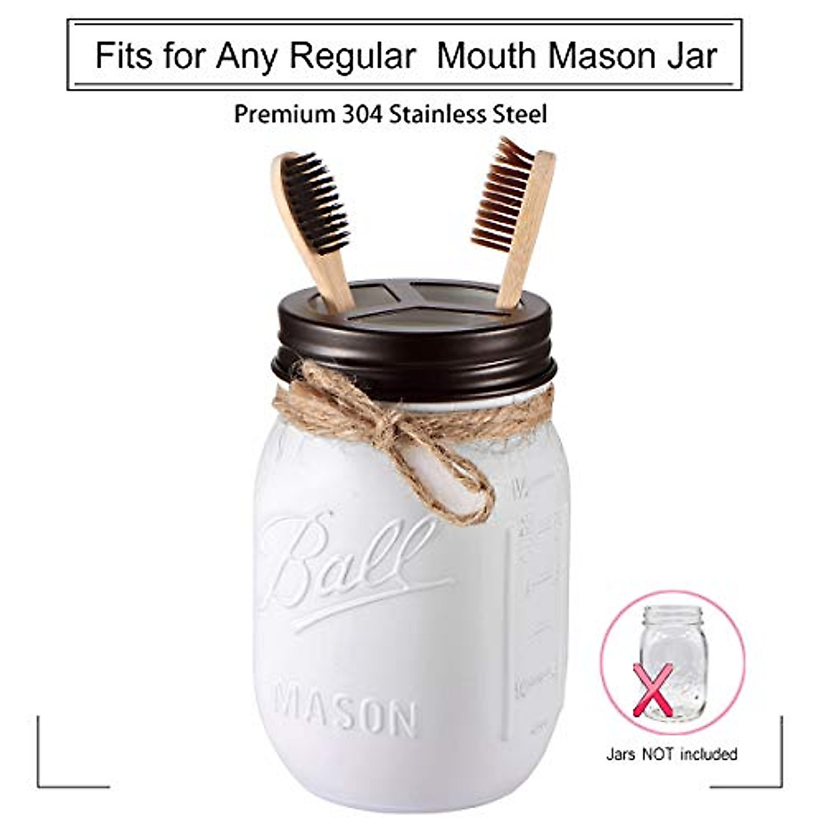 Mason Jar Bathroom Accessories Lids Set(4pcs) - Jar Not Included - Soap Dispenser,Toothbrush Holder, Apothecary Storage Jars Lids for Regular Mouth Mason Jars - Rustproof Stainless Steel，Bronze