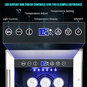 LUMISOL Mini Beverage Refrigerator and Cooler, 15" Cooler Under Counter Built-in or Freestanding, 120 Cans Capacity Wine Cabinet with Blue Interior Light Adjustable Shelves, for Home Bar office