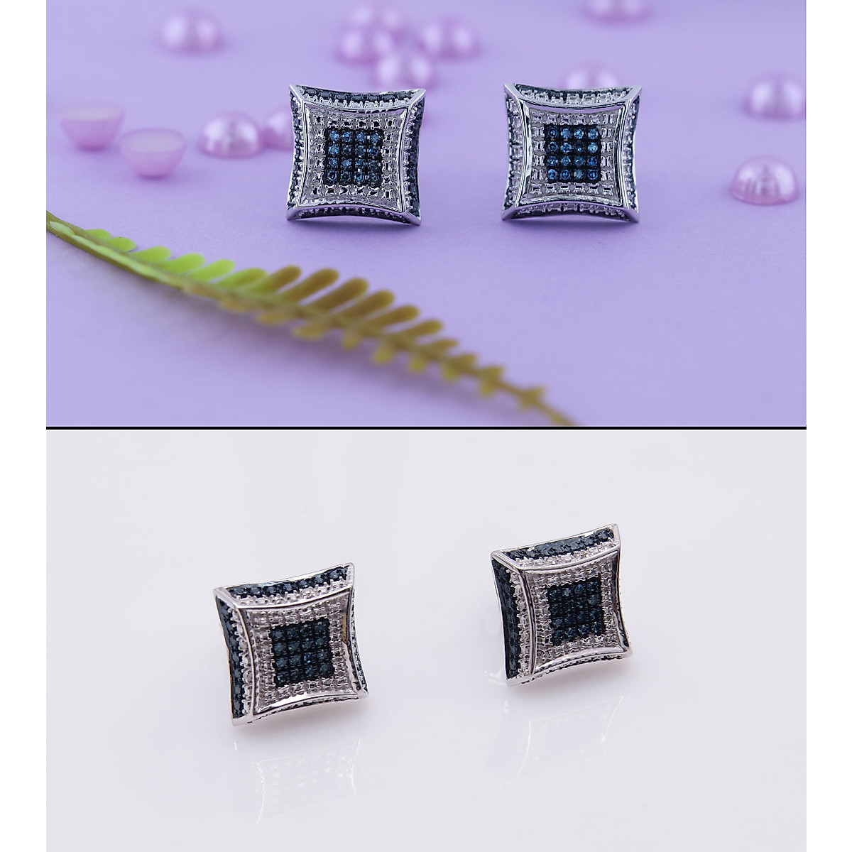 Dazzlingrock Collection 0.16 Carat (ctw) Round Blue & White Diamond Kite Shape Unisex Stud Earrings in 925 Sterling Silver in Push Back