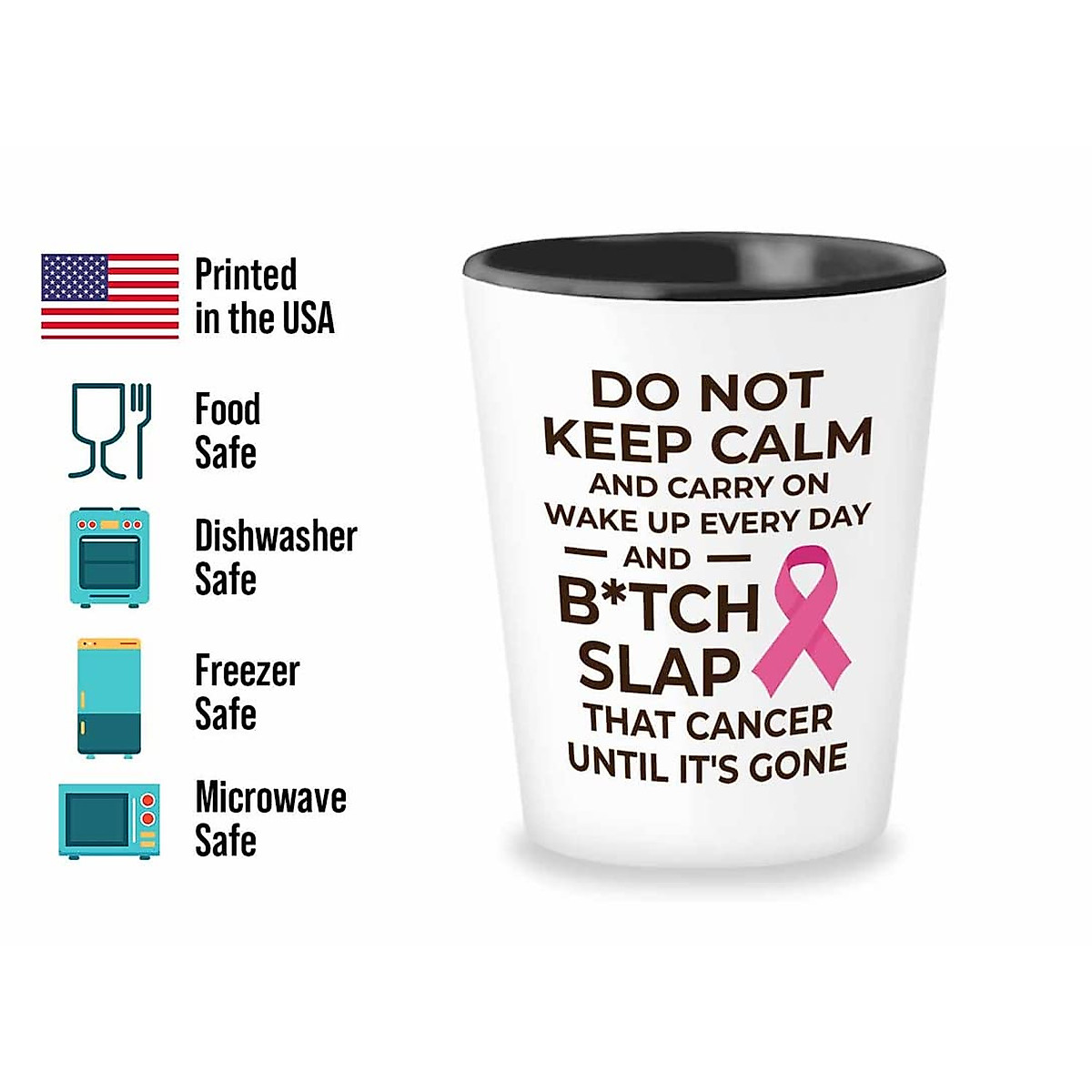Flairy Land Cancer Shot Glass 1.5oz - Btch Slap That Cancer - Sympathy Gift For Breast Cancer Strong Woman Support Chemotherapy