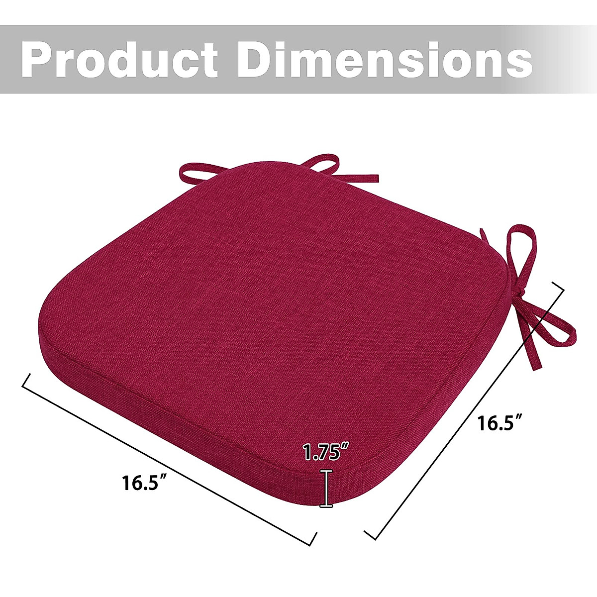 Shinnwa Kitchen Chair Cushions Set of 4 with Ties Memory Foam Dining Chair Pads Thickened Decorative Seat Cushions for Dorm Chairs 16.5 x 16.25 inches Burgundy
