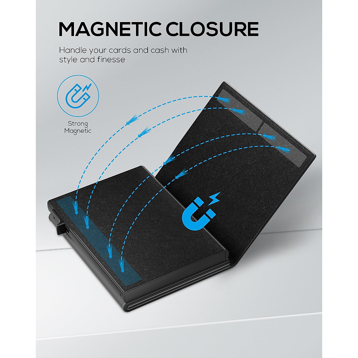 Mens Wallet Card Holder - Smart Wallet for Men, Pop Up Card Case, Top Grain Leather, RFID Blocking, Slim, Minimalist, Ultra Thin, Front Pocket, 9-14 Card Capacity | ID Window | Cash Slot (Black)