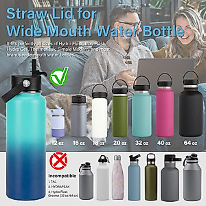 EIPOSAU Straw Lid for Hydro Flask Wide Mouth 12 18 20 32 40 64oz, Lids with Straw Fit for Hydro Flask Sports Water Bottles with Dust Cover, Flexible Handle Replacement Lid Straws Cap Top Accessories