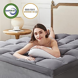 Homemate Memory Foam Mattress Topper Queen, Dual Layer 4 Inch Cooling Mattress Topper, 2 Inch Memory Foam Plus 2 Inch 1800TC Mattress Pad Comfort Support, Pillow Top with 8-21 Inch Deep Pocket, Grey