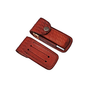 Handmade Damascus Steel Pocket Knife & Knife Sharpener - Damascus Folding Knife - Pocket Knife for Men, EDC Knife & Hunting Knife with Back Lock & Beautiful Pakka Wood Handle with Leather Knife Sheath