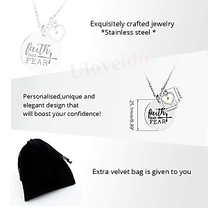 Uloveido Stainless Steel Faith Over Fear Cross Necklace with Real Mustard Seed Heart Pendant Charms Inspirational Jewelry Y855 (Heart)
