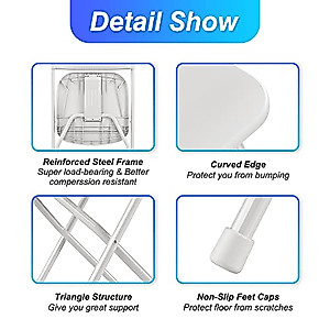 Allpop 10 Pack Plastic Folding Chair, 300lb Capacity, Portable Commercial Chair with Steel Frame for Home Office Wedding Party Indoor Outdoor Events, Stackable, White
