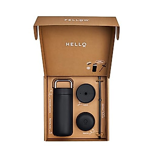 Fellow 16 oz Carter Bundle (3 in 1) Travel Mug with Carry Handle, Move & Cold Lids with Straw - To-Go Coffee Tumbler, Ceramic Interior & Vacuum-Insulated Stainless Steel - Coffee Cups-Matte Black