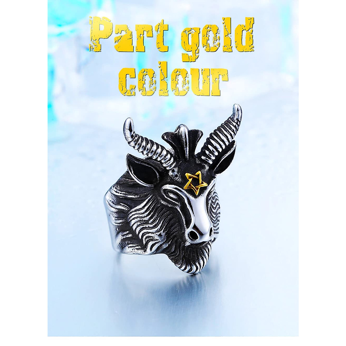 Gold Star Goat Black Phillip Ring Pentagram Lucifer Sigil Satanic Leviathan Stainless Steel Baphomet Pentagram Pendant Satan Satanist Devil Halloween Witchcraft Sabrina Spell Goth Gothic