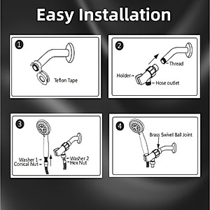 High Pressure Shower Head with Handheld, 10 Spray Settings Water Saving Shower Heads with Stainless Steel Hose,Holder & PTFE Tape, Wider Silver Face for Tubs Tiles Walls Pets Cleaning, Black