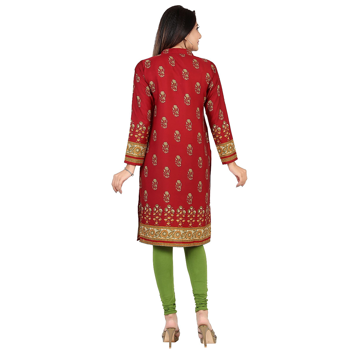 Indian Kurtas for Women Long Kurti Tunic Tops (Maroon, 4XL)