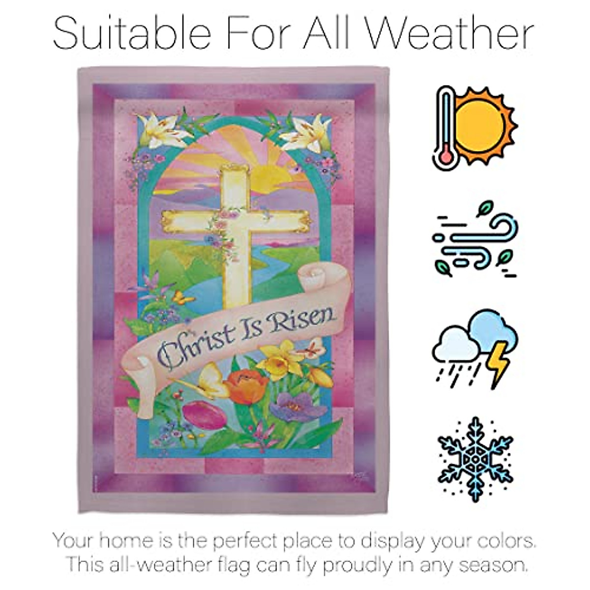 Breeze Decor Christ is Risen Garden Spring Easter Egg Bunny Chicks Cross Religious Christian Rejoice Tulip Decorative Gift House Banner Double Sided, Thick Fabric, Small Flag Only