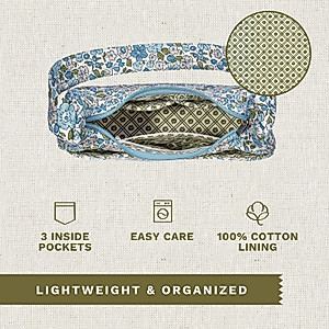 Bella Taylor Blakely Hobo Shoulder Bag for Women | Lightweight Multi Compartment Purse with Pockets | Quilted Cotton Delicate Floral Blue