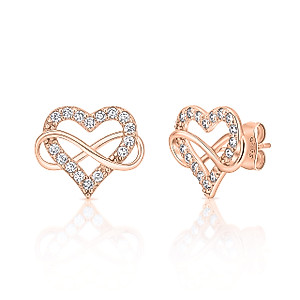 Sash & Soph Infinity Heart Cubic Zirconia Earrings Studs, Brilliant Heart Earrings for Women, 925 sterling Silver Stud Earrings for Women, Sterling Silver Silver, Cubic Zirconia