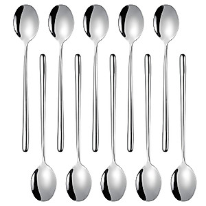 Miupoo Spoons,Stainless Steel Long handled soup spoons,Silver,10 Piece (8.7x1.6 Inches)