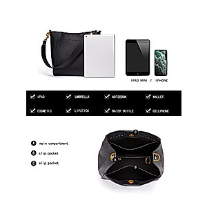 Leather Bucket Tote Bag For Women Medium Hobo Shoulder Purse And Handbags (2-Brown)