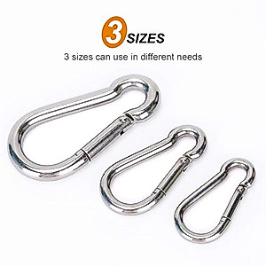 6PCS Spring Snap Hooks Carabiner- 304 Premium Stainless Steel Heavy Duty Carabiner Clips Assorted Sizes (2, 2.36, 3.15 inch) for Camping, Fishing, Hiking, Traveling, Backpack, Keychain; Silver