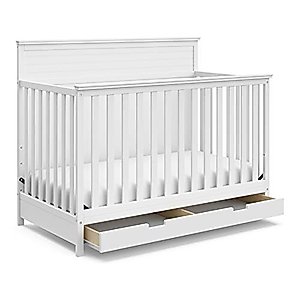STORKCRAFT Homestead 5-in-1 Convertible Crib with Drawer (White) – GREENGUARD Gold Certified, Crib with Drawer Combo, Includes Nursery Storage Drawer, Converts to Toddler Bed and Full-Size Bed