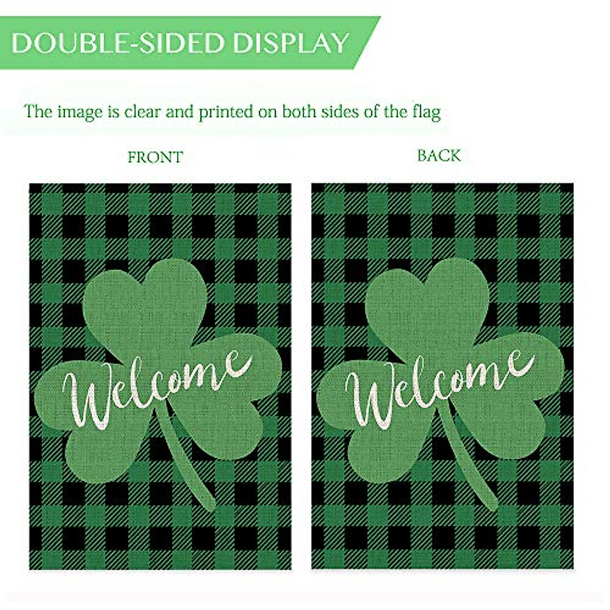 St. Patrick's Day Garden Flag Vertical Double Sided Buffalo Plaid Burlap Shamrock Garden Flag, St Patricks Day Holiday Yard Home Outdoor Decoration 12.5 x 18 Inch